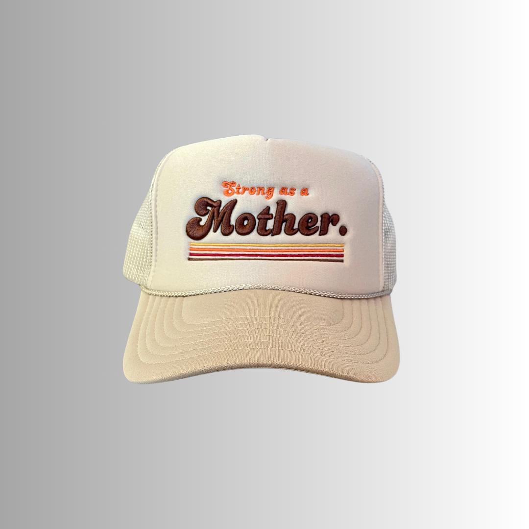 RETRO Strong as a mother® - Embroidered Trucker Hat - Tan – mother hats